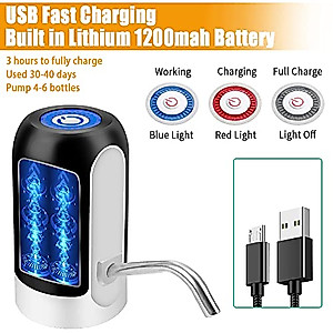 Water Bottle Pump 5 Gallon,USB Charging Automatic Water Dispenser,Portable Electric Drinking Water Pump with Rechargeable Batteries,for Home Kitchen Office Camping(Black)