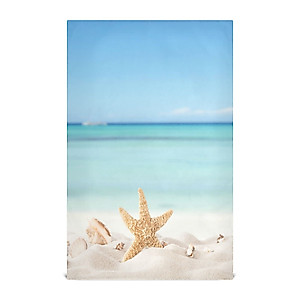 SLHKPNS Summer Starfish Kitchen Dish Towel Set of 4,Seashell San Beach 18x28in Absorbent Dishcloth Reusable Cleaning Cloths for Household Use