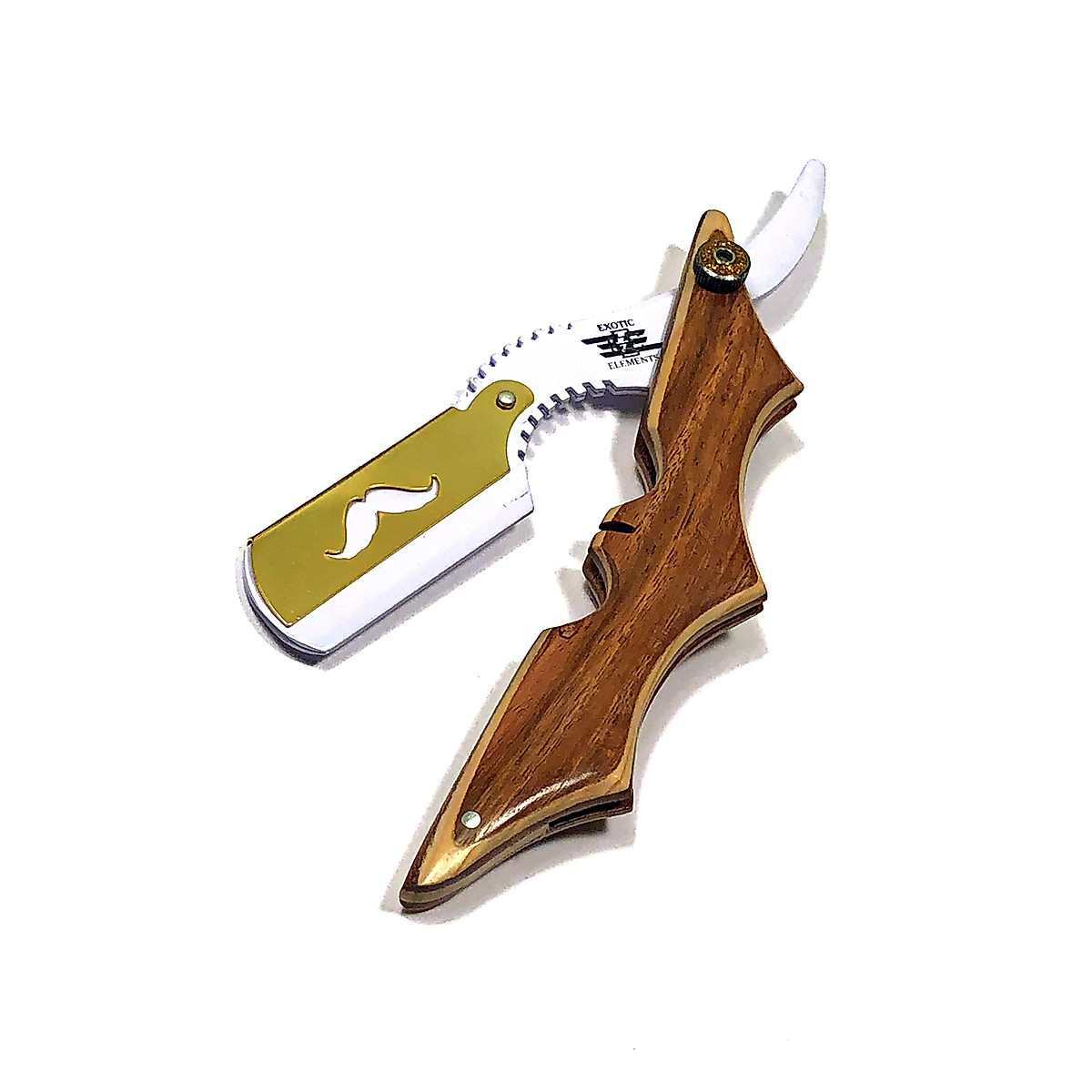 Barbershop Style Straigth Edge Razor - All Pupose Barber Shaving Razor in White and Gold - Wooden Handle With Steel Blade