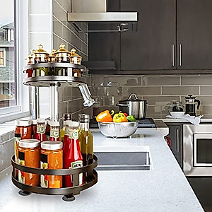 Lazy Susans Organizer, 2 Tier Metal Steel Turntable Organizer, Rotating Spice Racks for Kitchen, Pantry, Cabinet, Cupboard Table, 10 inch, Black