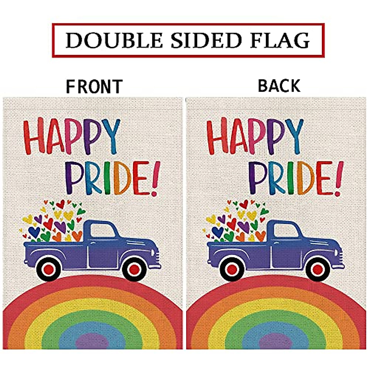 Rainbow Garden Flag Rainbow Truck Vertical Double Sided Happy Pride Flag LGBT Lesbian Gay Transgender Pansexual Flag Farmhouse Yard Outdoor Lawn Decoration 12.5 x 18 Inch