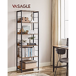 VASAGLE 6-Tier Bookshelf, Bookcase for Office, 11.8 x 23.6 x 70.1 Inches, Shelving Unit, with Back Panels, Industrial Style, for Living Room, Study, Home Office, Rustic Brown and Black ULLS118B01