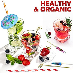 Cocktail Drink Accessories 300pcs – 100 Drink Umbrellas, 100 Bamboo Knotted Picks, 100 Paper Straws by DEMIGO, Great for Drinks & Appetizers, Hawaiian and Pool Parties