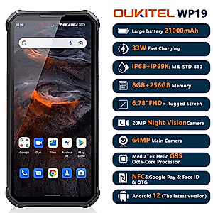 OUKITEL WP19 64MP Camera 8GB+256GB IP68 Waterproof Cellphone, 21000mAh Battery Android 12 Cell Phone, 6.78" HD+ Dual SIM 4G Smartphones OTG/NFC