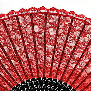 Exasinine Retro Lace Hand Fan Bamboo Folding Fan Handheld Fan (Red)