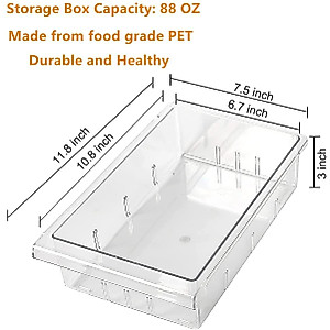 shopwithgreen 2 Pack Refrigerator Organizer Bins with Handle, Pull-out Fridge Drawer Organizer, Freely Pullable Refrigerator Storage Box with 2 Divided Sections, Fit for 0.6'' Fridge Shelf