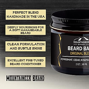 Mountaineer Brand Beard Balm for Men | All Natural Leave-In Conditioner to Moisturize Dry Itchy Skin | Beard Butter Hydrates, Softens and Tames Flyaway Hair | Adds Shine | Original Scent 2oz