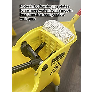 Rubbermaid Commercial Products, Mop Bucket with Wringer on Wheels, Heavy Duty All-in-One Tandem Mopping Bucket, Yellow, 31 Quart (FG738000YEL)