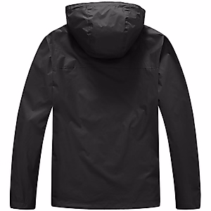 TBMPOY Men's Lightweight Rain Jackets Waterproof Hooded Running Cycling Hiking Raincoat Outdoor Windbreaker Black XXL