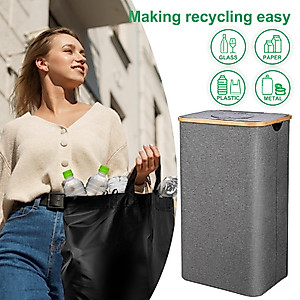 Recycling Bin,100L Recycling Bin for Kitchen Indoor Home,Bottle Recycle 26Gallon Large Capacity With Removable Tote Bag, Collecting Glass Paper Plastic Metal Empty Bottles,Recycle Bin Zip-Top Can