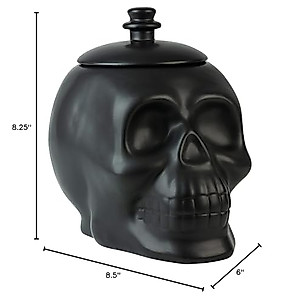 10 Strawberry Street Halloween Ceramic Skull Cookie Jar, 8.5", Matte Black