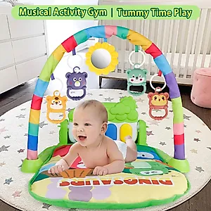 BIBIELF Baby Play Mat, Kick Play Piano Activity Gym Mat with Musical Light Activity Center & Play Piano, Baby Early Development Toys Gift for Newborn Infants Toddlers