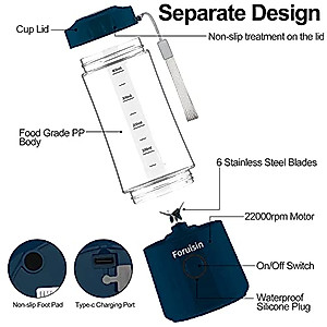 Portable Blender, Foruisin Personal Blender, 14 OZ Mini Size Juicer Cup, Small Blender for Shakes and Smoothies, USB Rechargeable with Six Blades, Green