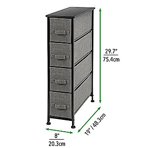 mDesign Narrow Dresser Storage Tower Stand with 4 Removable Fabric Drawers - Steel Frame, Wood Top Organizer for Bedroom, Entryway, Closet - Lido Collection - Charcoal Gray