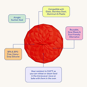 GIR: Get It Right Silicone Round Suction Lids - Heat Resistant Microwave Splatter Cover for Bowls, Plates, Pots - Oven, Fridge, and Freezer Safe - 12.5 Inches, Red