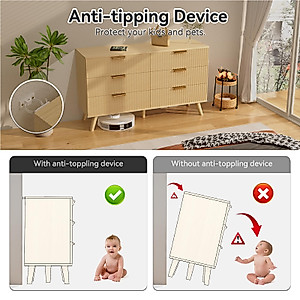 Buenhomino 6 Drawer Dresser for Bedroom, 47" Wide Modern Chest of Drawers with Fluted Design, Dresser TV Stand, Boho Storage Wood Dresser Organizer for Living Room, Hallway, Closet, Entryway Natural