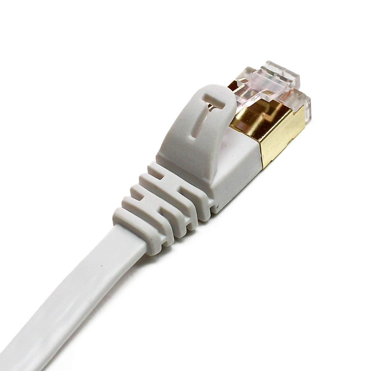 Tera Grand - 12FT - CAT7 10 Gigabit Ethernet Ultra Flat Patch Cable for Modem Router LAN Network, Gold Plated Shielded RJ45 Connectors, Faster Than CAT6a CAT6 CAT5e, White