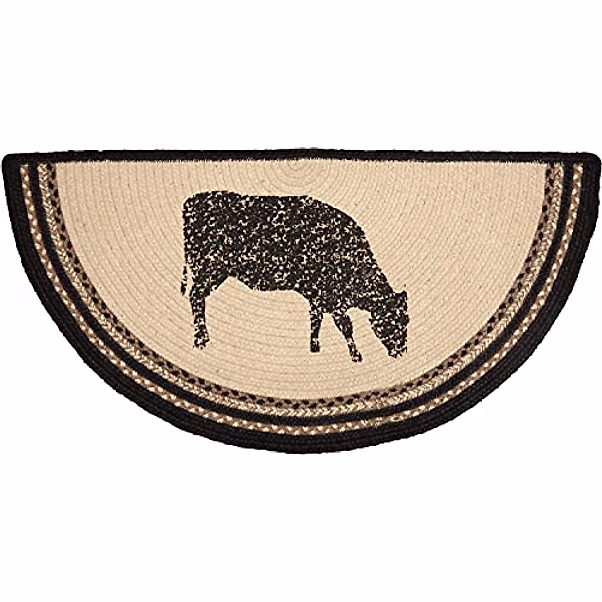 VHC Brands Sawyer Mill Small Jute Half Circle Area Rug Farmhouse Solid, Entryway Kitchen Doormat Non Skid Pad 16.5x33 (Cow)