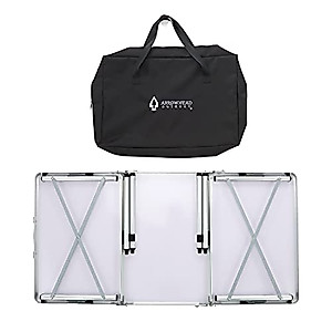 ARROWHEAD OUTDOOR 4’ ft Heavy-Duty Portable Aluminum Frame Folding Table w/Leveling Feet, Solid Tabletop Surface, 2 Adjustable Heights, Carrying Case Included, Lightweight, USA-Based Support