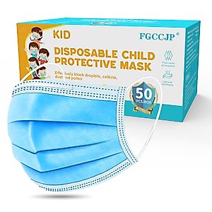FGCCJP Face Mask for Kids (50pcs), Kids Disposable Mask 3-layer with Elastic Ear Loops, Suitable for Boys Girls Kids Children