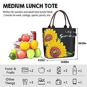 Gloppie Insulated Lunch Bags for Women Lunch Box Leak Proof Cooler Tote Purse Large Food Container Meal Prep for Work Beach Picnic 9L Maple Leaf + Sunflower