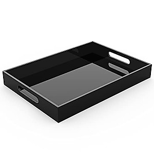 Cilinta Acrylic Serving Trays with Handles, 16"x 12" Rectangle Sturdy Breakfast Trays, Black Decorative Trays Organiser for Bedroom, Kitchen, Living Room, Bathroom, Hospital and Outdoors