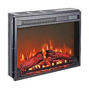 23 inch Electric Fireplace Insert, Ultra Thin Heater with Log Set & Realistic Flame, Remote Control with Timer, Overheating Protection