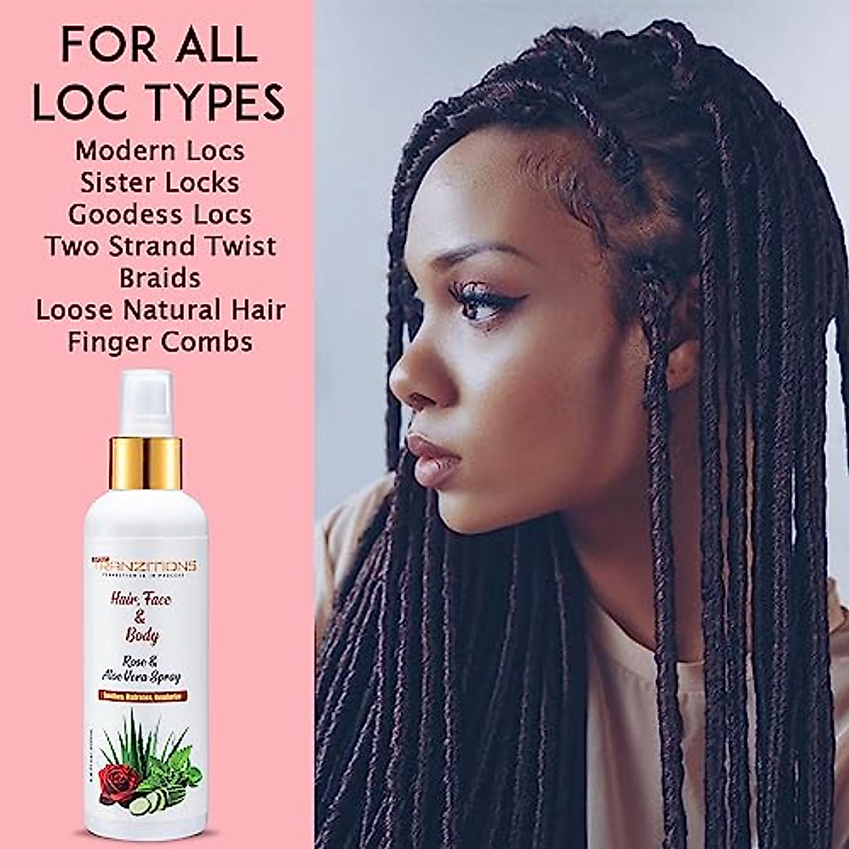 Organic Aloe Vera & Rose Water Moisturizing Spray for Locs and Dreadlocks - Nourishing and Refreshing Natural Hair & Scalp Mist, 6.8 oz