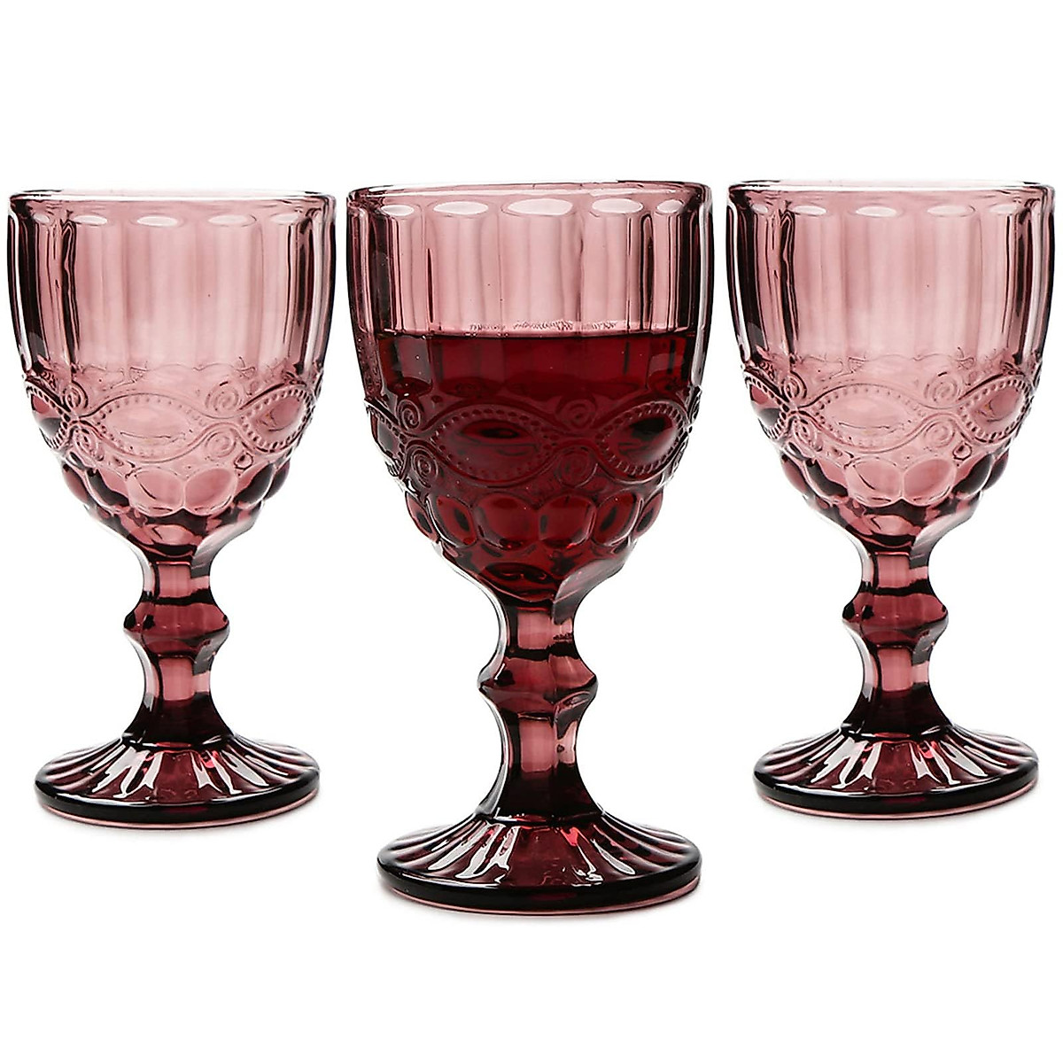Taganov Set of 3 Colored Water Goblets - Elegant Red Wine Glasses