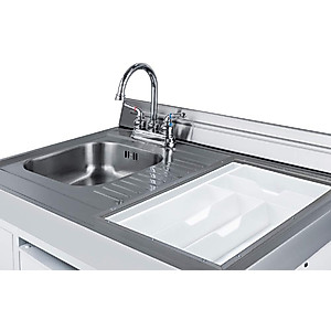 Summit Appliance ACK54COILW 54" Wide All-in-One Kitchenette with 220V 4-Element Electric Coil Range, Refrigerator-Freezer, Sink, Cutting Board and Cutlery Storage, and a Storage Cabinet