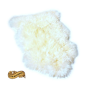 Fur Accents White Shag Rug - Faux Sheepskin - Extraordinary Faux Fur Carpet - Thick - Soft - Pelt Shape - Micro Suede Non Slip Back - Hand Made Luxury USA (24"x48")