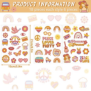288 Pcs Groovy Hippie Temporary Tattoos Daisy Tattoos Stickers Retro Rainbow Boho Tattoos Fake Face Tattoos for Kids Flower Tattoo Daisy Power Party Decoration Daisy Party Favor 70s Two Groovy Party
