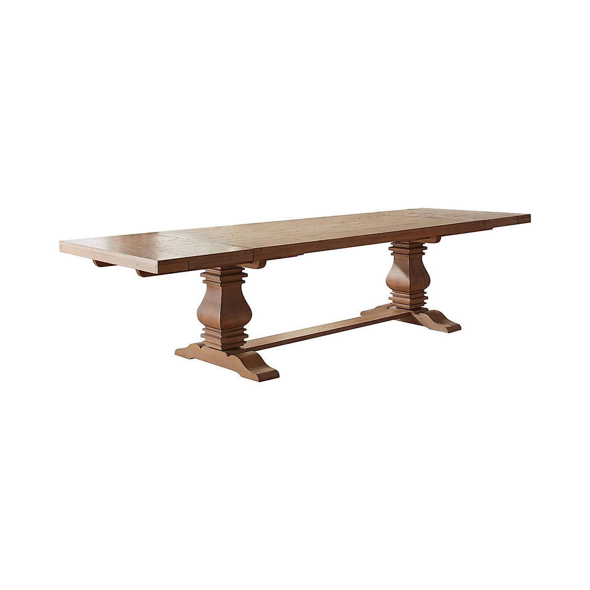 Benjara Som 94-126 Inch Dining Table, 2 Draw Leaf Extension, Pedestal, Brown Wood