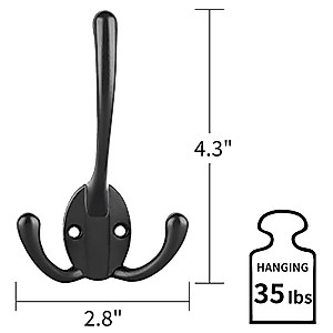 IBosins 7 Pack Big Heavy Duty Three Prongs Coat Hooks Wall Mounted with 14 Screws Retro Double Utility Rustic Hooks for Thick Coat, Big Heavy Bag