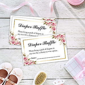 50 Floral Diaper Raffle Tickets for Baby Shower, Pink Floral Diaper Raffle Ticket Lottery Insert Cards, Bring a Pack of Diapers to Win Favors, Baby Shower Games for Girls.