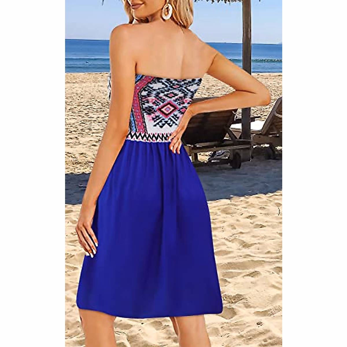 Zyyfly Plus Size Tube Dresses for Women Bandeau Dress for Women Summer Beach Casual Boho Tube Top Dress XXL