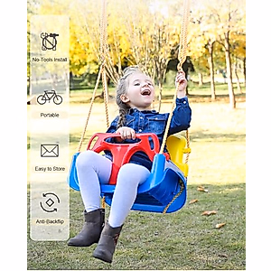 3 in 1 Kids Swing, Swing Seat for Baby/Toddler/Kids, with Adjustable Ropes, Snug & Secure Swing Seat Great for Tree/Swing Set, Indoor, Outdoor, Playground, Background (Green)