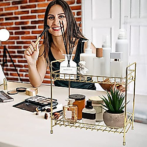 OOFAYBILL Bathroom Organizer Countertop,2-Tier Standing Rack Cosmetic Holder , Detachable Kitchen Spice Rack,Vanity Storage Shelf with Dividers for Cosmetic , Gold