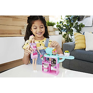 Barbie Florist Doll & Playset, Flower-Making Station with Molds, 3 Dough Colors & Accessories, Blonde Fashion Doll