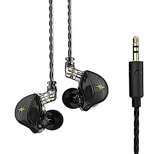 Girftu QKZ ZXT Wired Earphones 1 Dynamic HiFi Bass Earbuds in Ear Monitor Headphones Sport Noise Cancelling Headset with Microphone 2 Pin Detachable Cable (Black, No Mic)