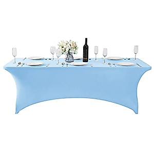 Hezuzo 2Pack Spandex Table Cover for 6Ft Table Universal Fitted Stretch Tablecloth for Party, Banquet, Wedding and Events-Blue Mist