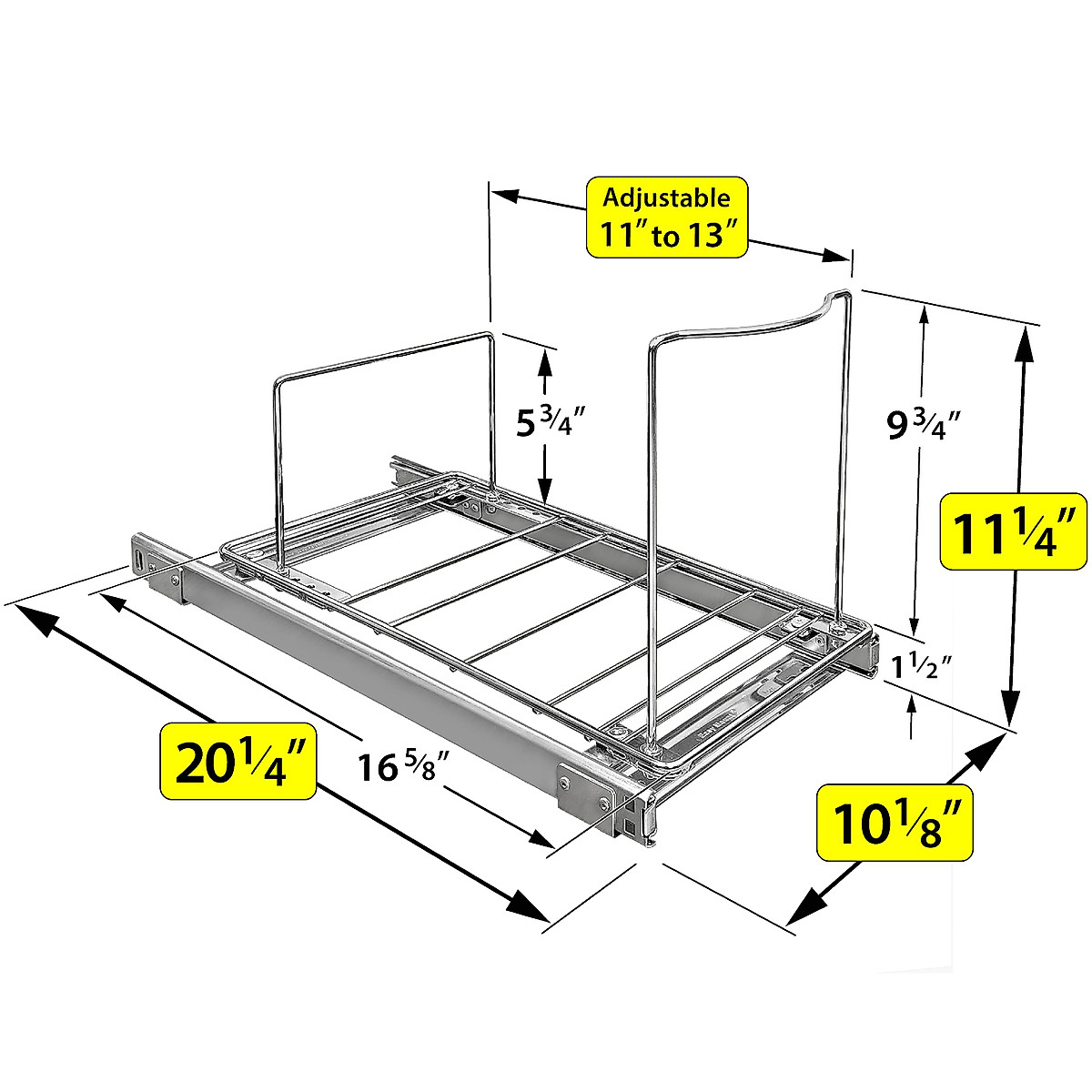 Lynk Professional® Pull Out Trash Can Under Cabinet Slide Out Organizer, Slide Out Adjustable Shelf for Trash Cans, Laundry Hampers, and Bath Bins - Chrome (Trash Can Not Included)