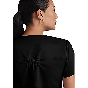 Grey's Anatomy Women's Two Pocket V-Neck Scrub Top with Shirring Back, Black, Medium