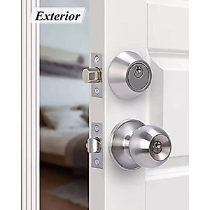 All Keyed Same Entry Door Knob and Single Cylinder Deadbolt Combo Set, Satin Nickel Exterior Door Knobs with Lock and Keys for Entrance and Front Door