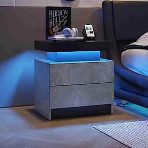 CIPACHO LED Nightstand with 2 Drawers, Modern Bedside Table, Night Stand End Table with LED Light Strips for Bedroom, Living Room, Office (Gray)