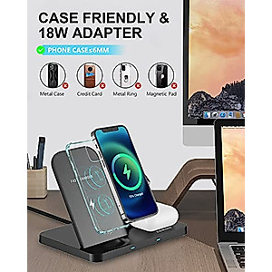 Wireless Charging Station, 3 in 1 Wireless Charger, 18W Fast Charger Stand for iPhone 13/12/11/Pro/Max/XR/XS/X, Apple Watch 7/6/SE/5/4/3/2/1, AirPods Pro/3/2, Adapter and Cable Included