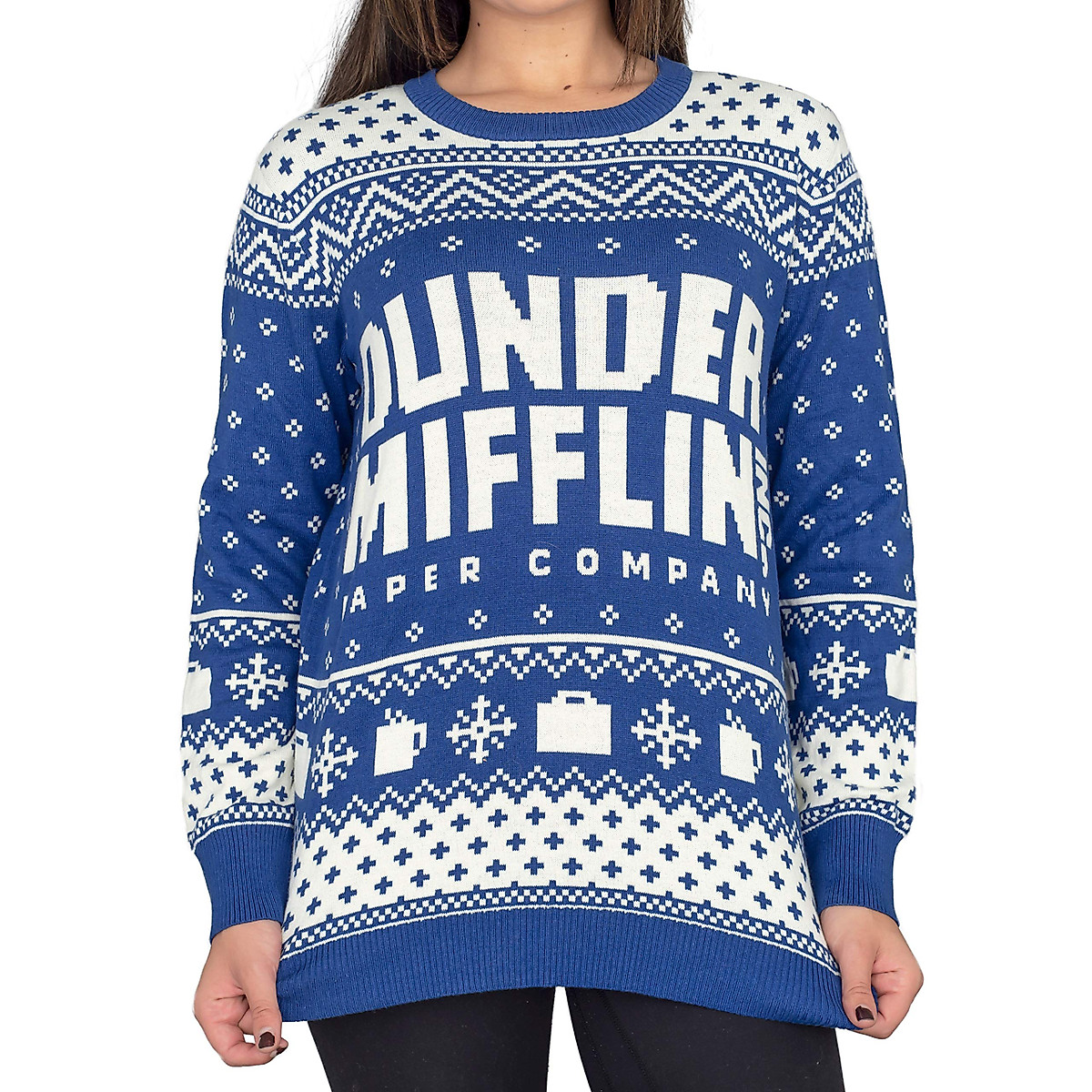 Ripple Junction The Office Dunder Mifflin Blue Ugly Christmas Sweater (XX-Large)