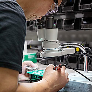 AmScope - 8X Binocular Stereo Microscope w/ 360 Revolve + 8W Fluorescent Ring Light - Gooseneck Illuminator Set for Dental, Lab, Electronic Repairs - SE508-FRL