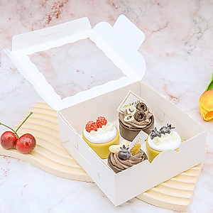 QULIT 50pcs 5x5x2 Inch Cookie Boxes with Window White Bakery Boxes Pastry Boxes for Macaroon Dessert Cupcake Donut Pastry Muffins