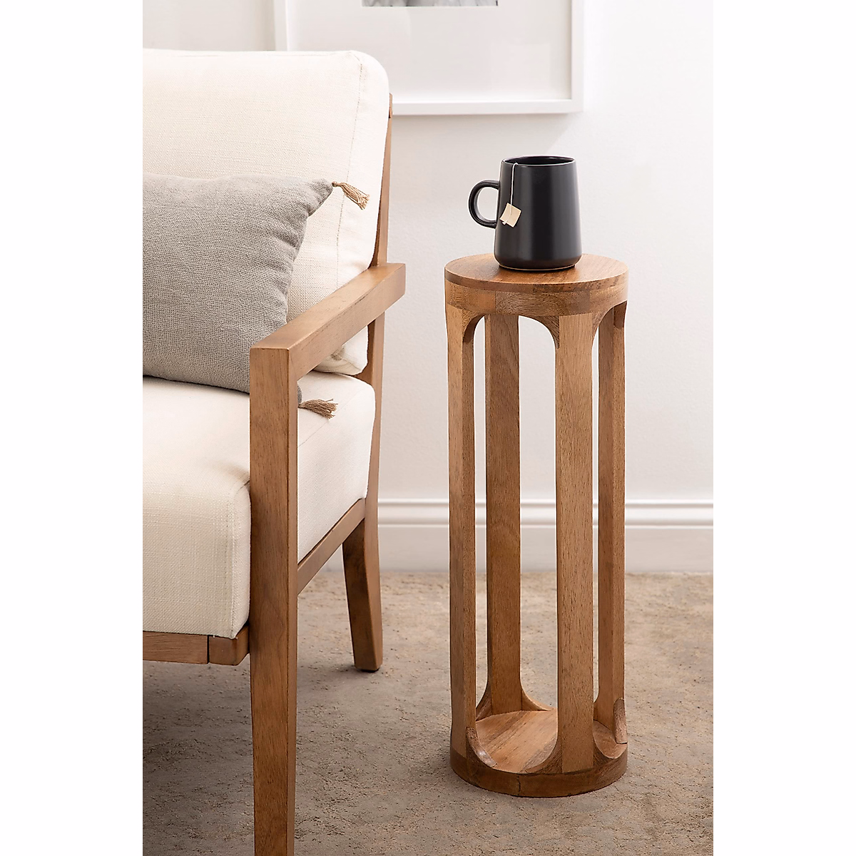 Kate and Laurel Dahl Wooden Round Drink Table, 8 x 23, Natural Brown, Transitional Boho Circle Wood Accent Pedestal Table for Living Room Plant Stand or Small Bedroom Nightstand